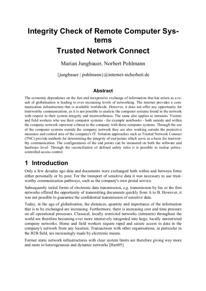 Integrity Check of Remote Computer Systems - Trusted...